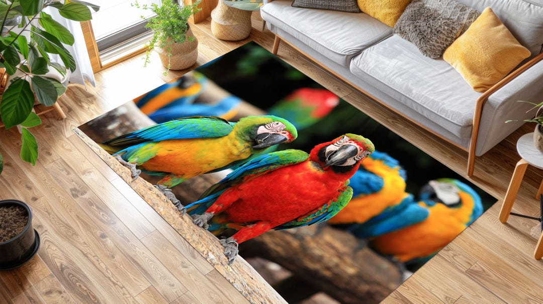 Parrot Rug,green Area Rug,tropical Area Rug,bamboo Rug,florida,outdoor ...