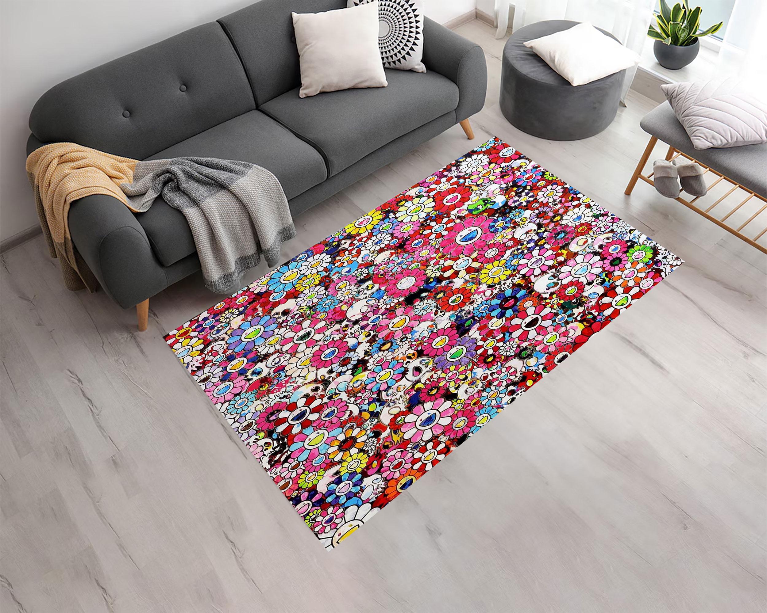 Flower Art by Takashi Murakami, Bamboo Rug, Living Room Rug,flower Art ...