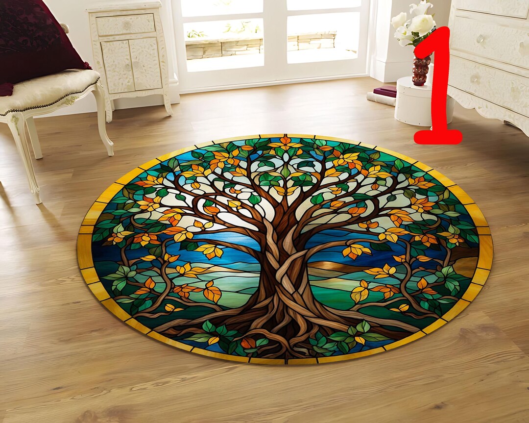 4 Variation, Tree of Life Rug, Colorful Round Rugs, Vibrant Tree of ...
