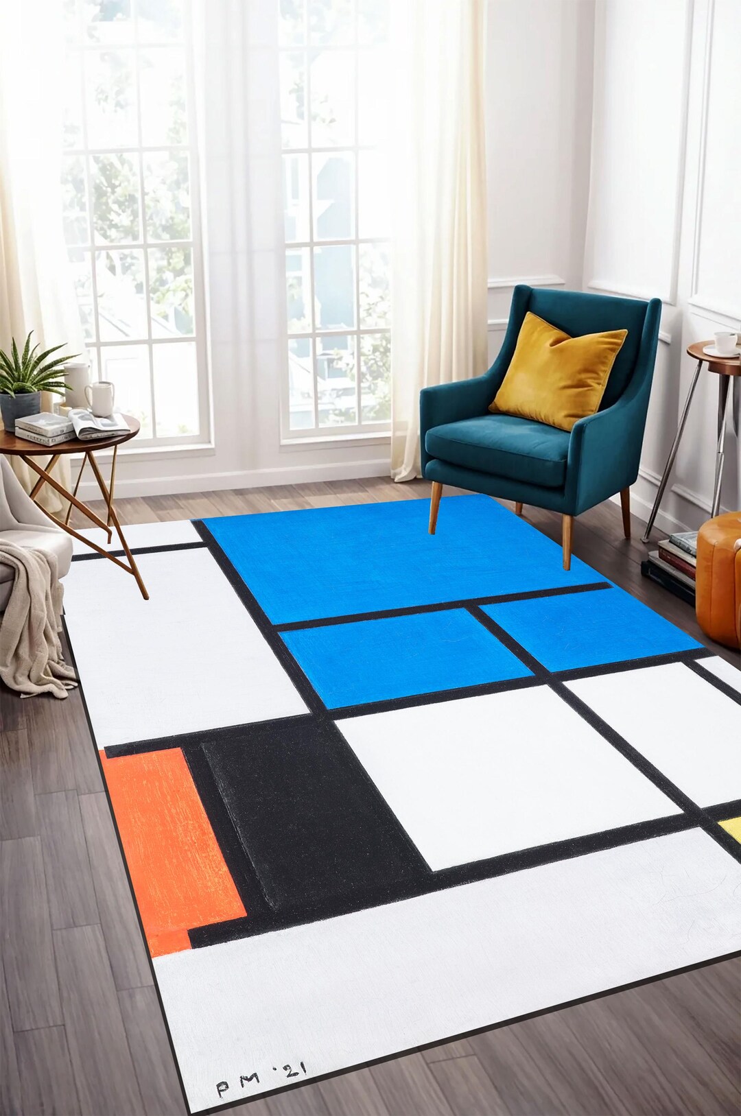 Piet Mondrian Rug: Geometric Abstract Art, Colorful Bamboo Carpet - Etsy