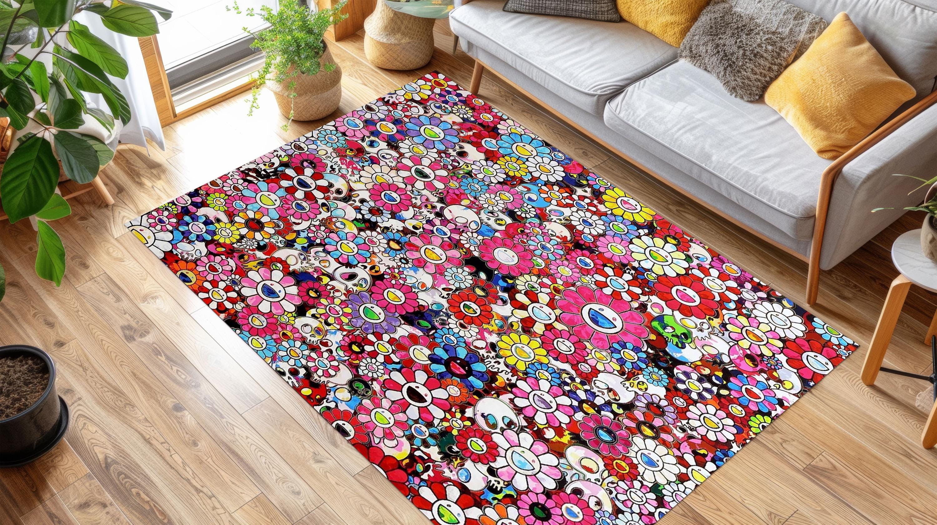 Flower Art by Takashi Murakami, Bamboo Rug, Living Room Rug,flower Art ...