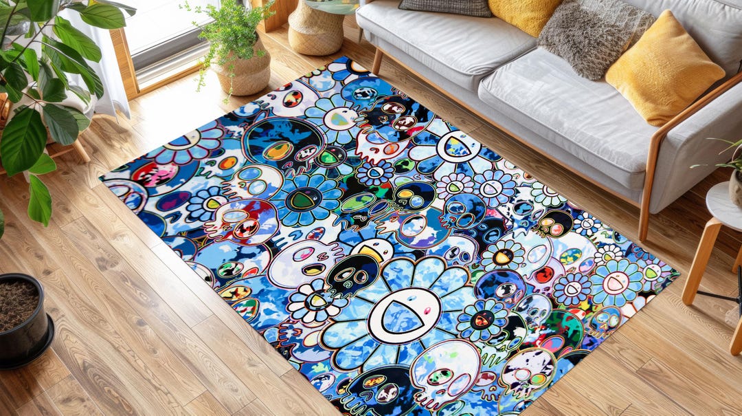 Flower Art by Takashi Murakami, Bamboo Rug, Kids Room Rug, Flower Art ...