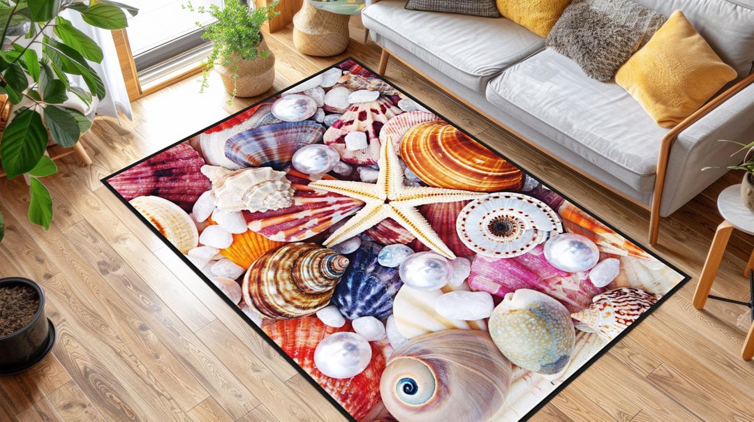 Seashell Starfish Bamboo Rug: Coastal Beach Decor - Etsy