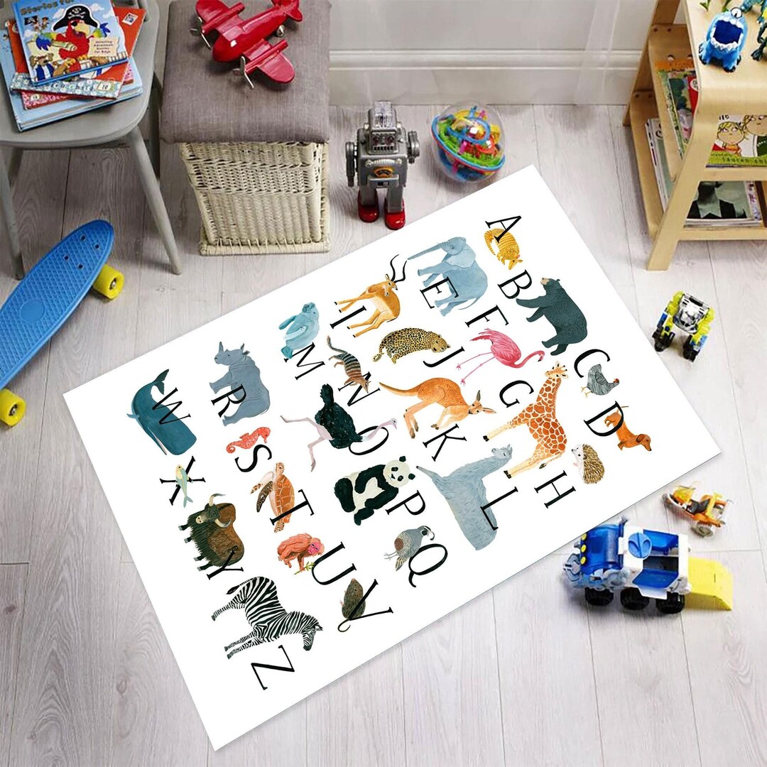 Vibrant Cute Animals, Alphabet Print, Kids Room Rug,kids Education,non ...