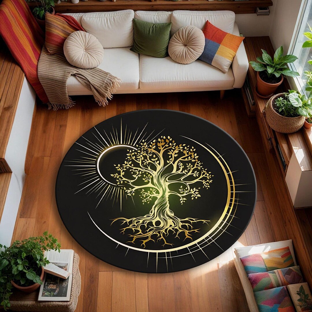 Tree of Life Rug, Colorful Round Rugs, Vibrant Tree of Life Rug, Area ...