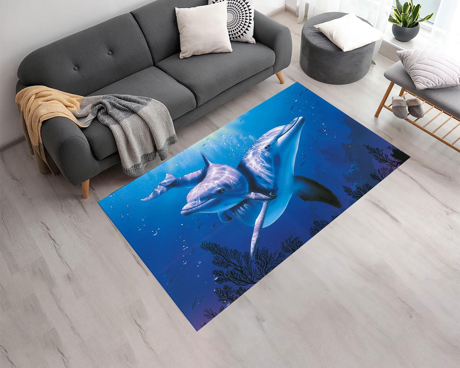 Dolphin Ocean Rug: Bamboo Sea Life Area Rug - Etsy