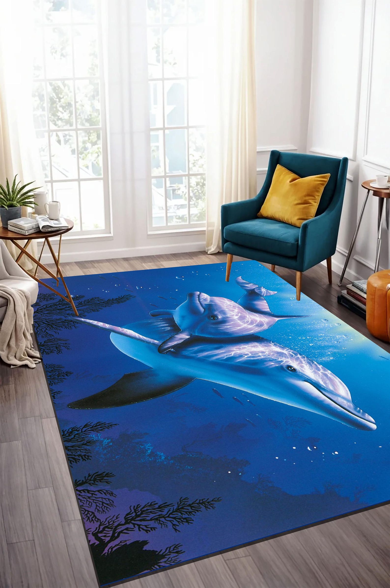 Dolphin Ocean Rug: Bamboo Sea Life Area Rug - Etsy