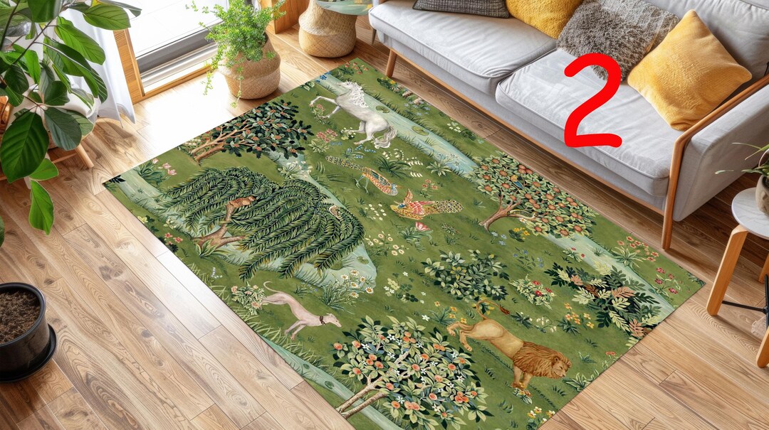 Nature Scene Area Rug, Whimsical Forest Animal Rug, Woodland Tapestry ...