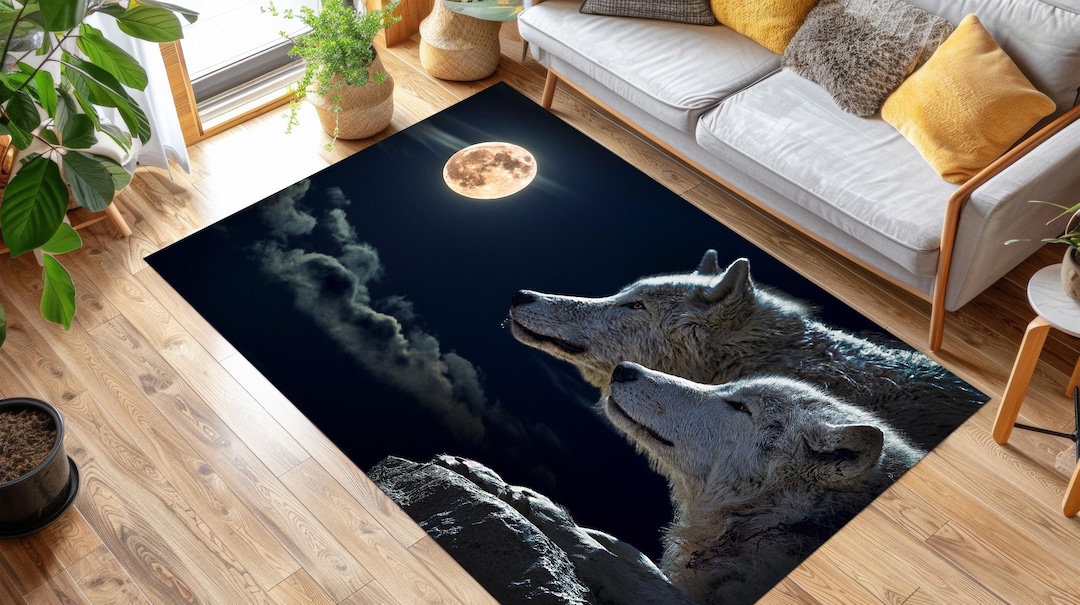 Aesthetic Howling Wolf, Personalizeds Rugs, Wolf Rugs, Animal Rug ...