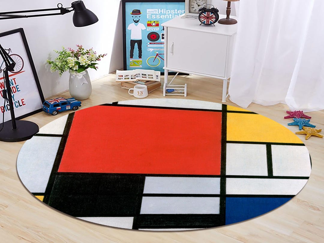 Mondrian Bamboo Rug: Modern Art Inspired Carpet - Etsy
