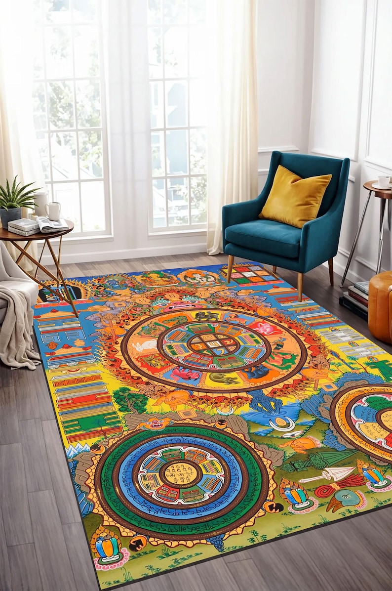 Samsara Trap Rug, Life Wheel of Buddha, Buddhism Decor, Bhavacakra ...