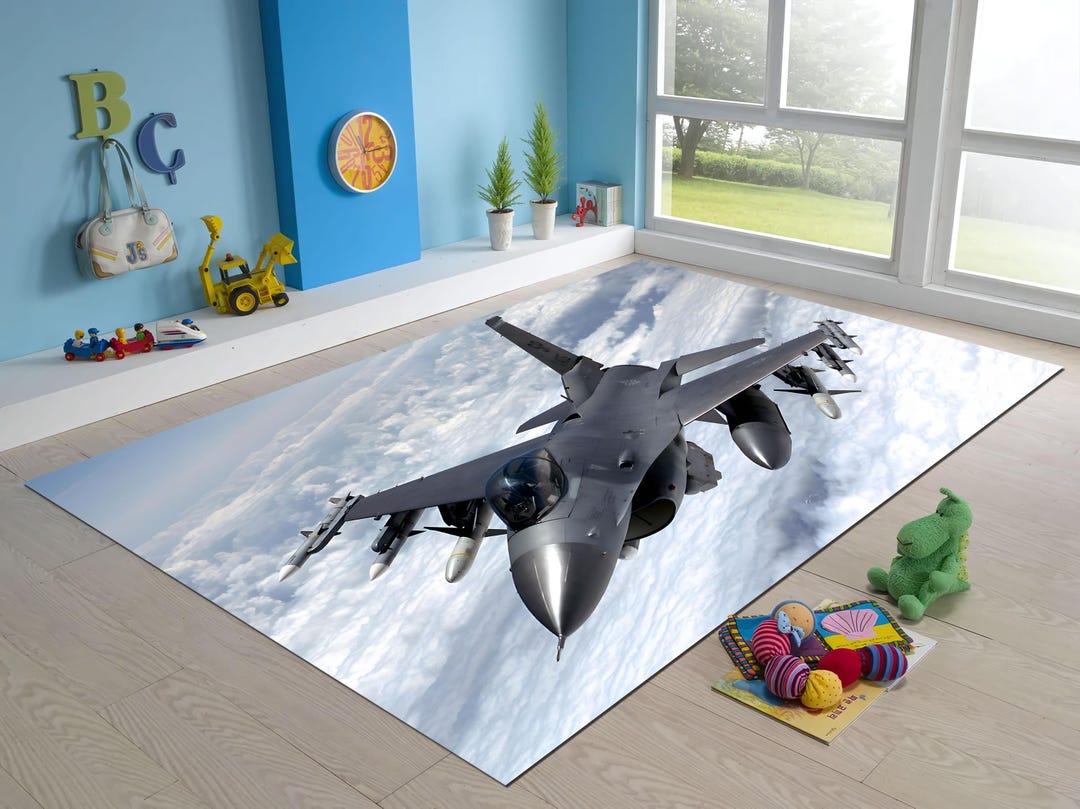 F16 Fighter Jet, F-16 Military Plane, Aviation Decor Rug, Plane Art ...