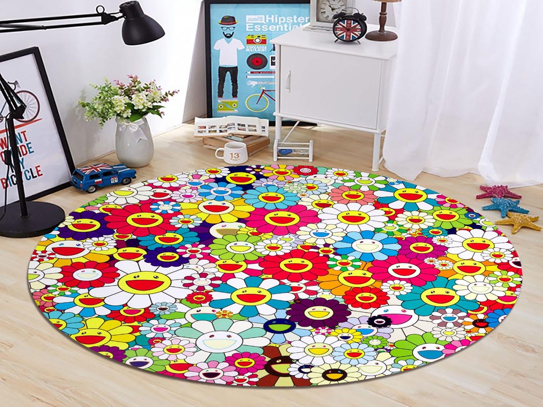 Flower Art by Takashi Murakami, Bamboo Rug, Living Room Rug, Flower Art ...