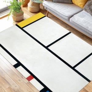 Mondrian Art Rug: Geometric Red, Blue, Yellow Bamboo Area Rug - Etsy