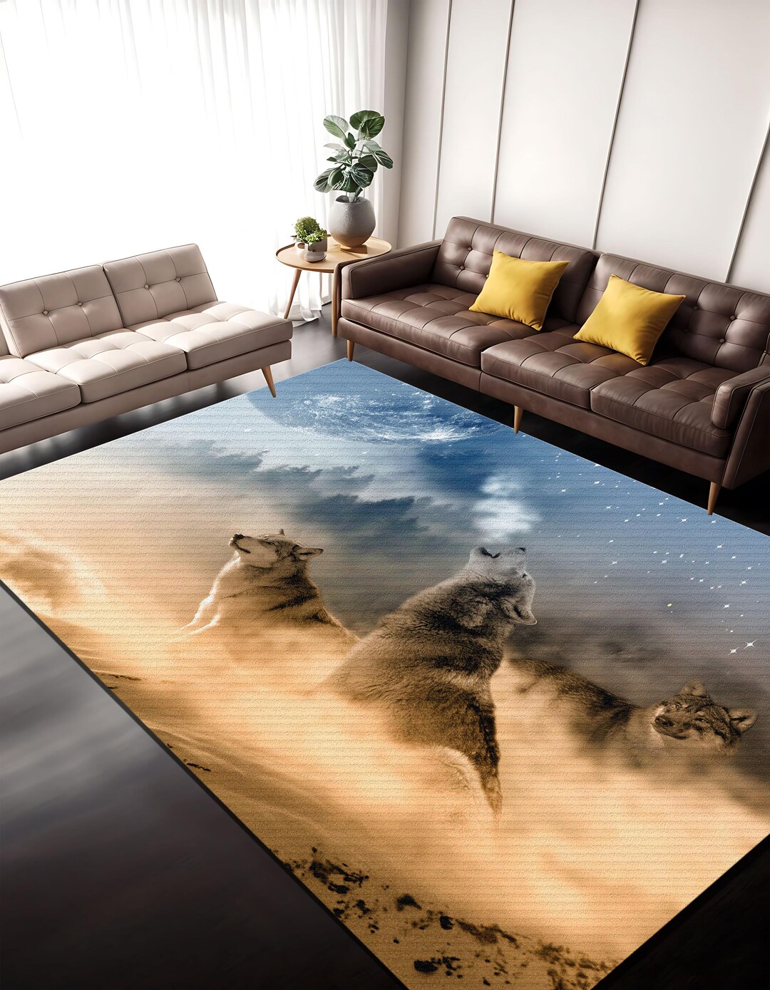 Aesthetic Howling Wolf, Personalizeds Rugs, Wolf Rugs, Animal Rug ...