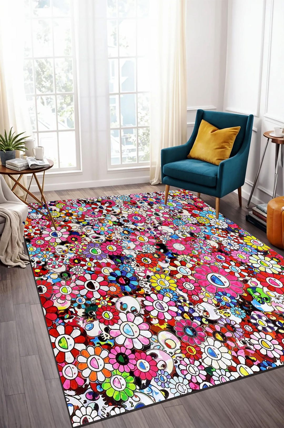 Flower Art by Takashi Murakami, Bamboo Rug, Living Room Rug,flower Art ...