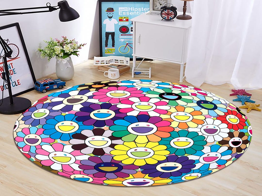 Flower Art by Takashi Murakami, Bamboo Rug, Living Room Rug, Flower Art ...