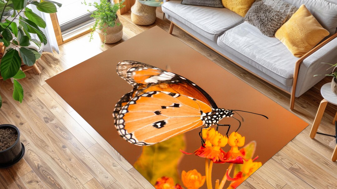Monarch Butterfly Rug: Orange Floral Wildlife Design, Kids Room Decor ...