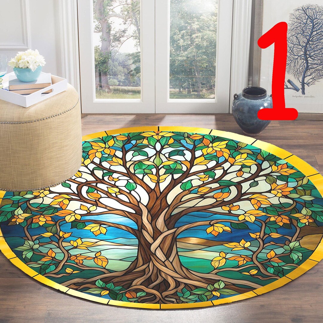 Colorful Tree of Life Round Rug: Vibrant Home Decor, 4 Variation - Etsy