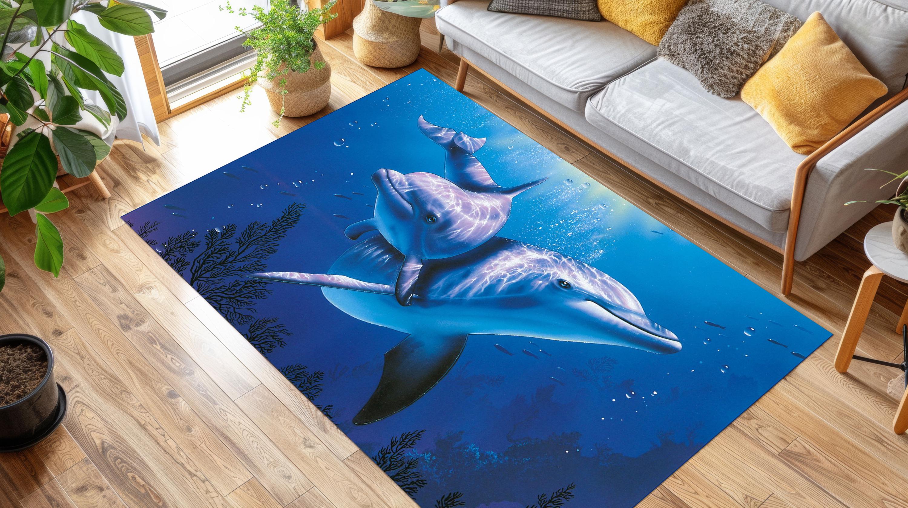 Dolphin Ocean Rug: Bamboo Sea Life Area Rug - Etsy