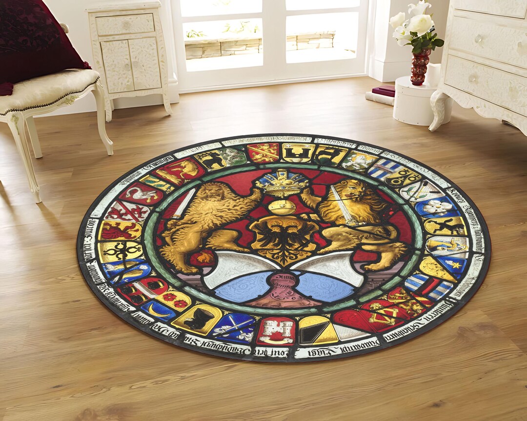 Medieval Heraldic Rug, Gothic Tapestry Carpet, Stained Glass Inspired ...