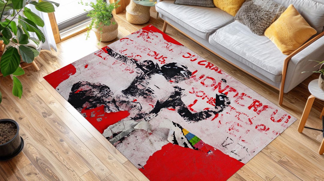 Banksy Graffiti Bamboo Rug: Street Pop Art, Colorful Revolution - Etsy