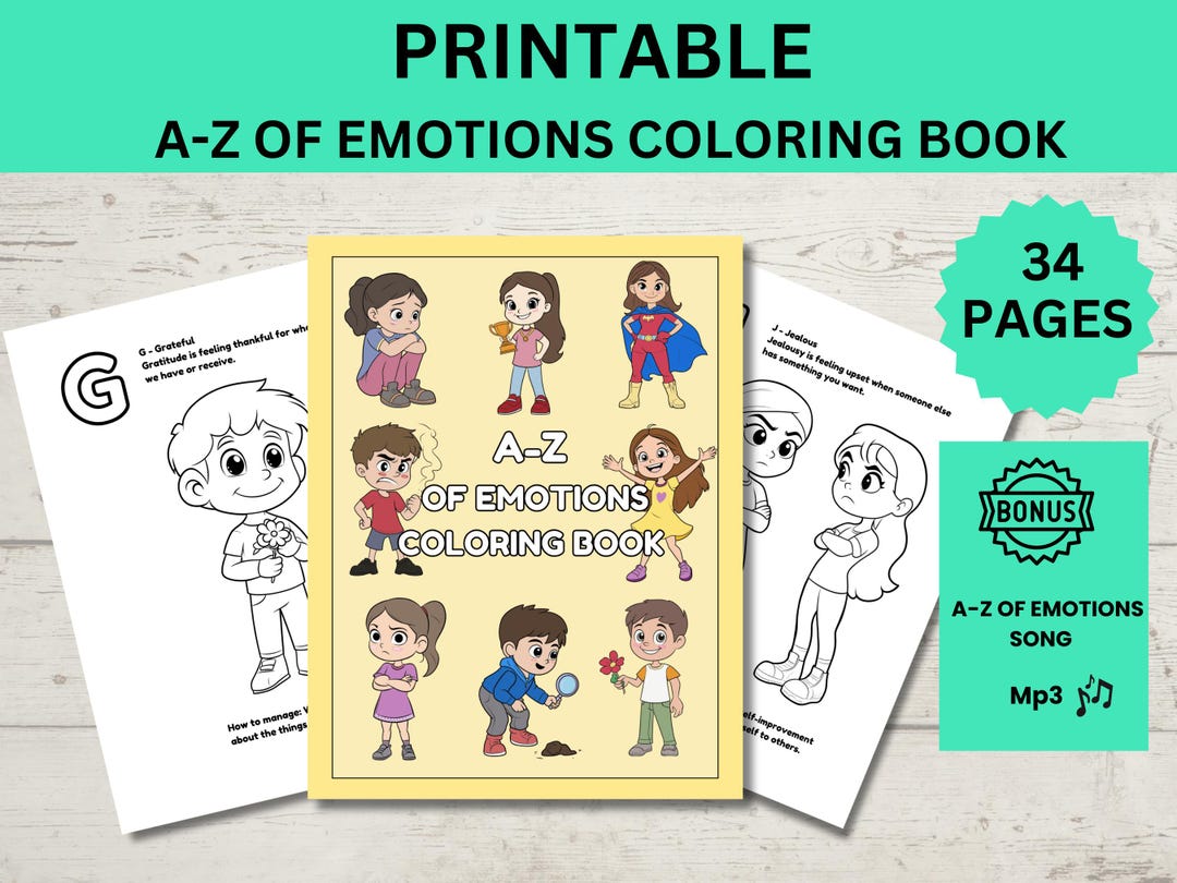 A-Z of Emotion Coloring Book, Montessori, Feelings Children,printable ...
