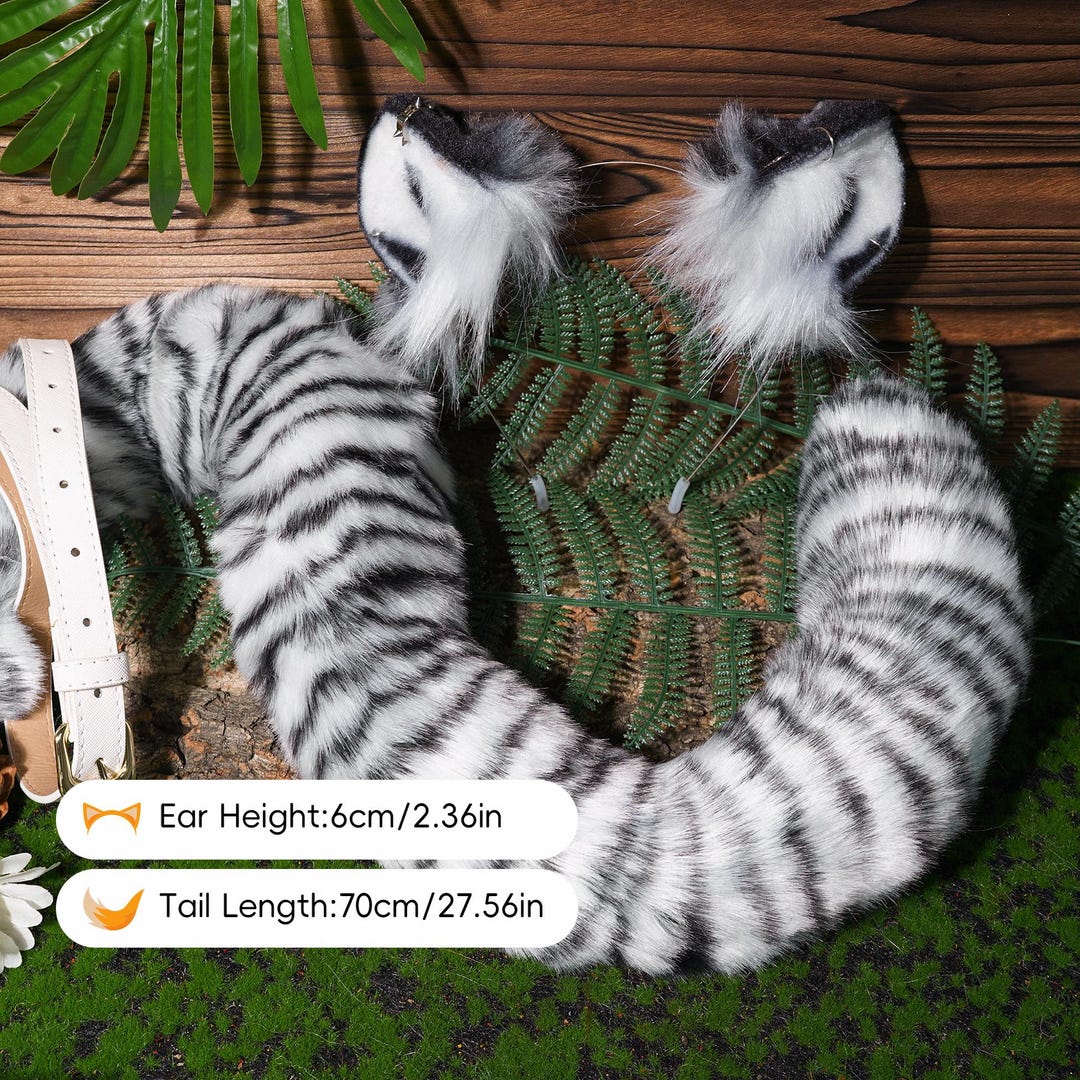 Artificial Fur, White Tiger Ear and Tail, Faux Fur Cosplay Costume Ear ...