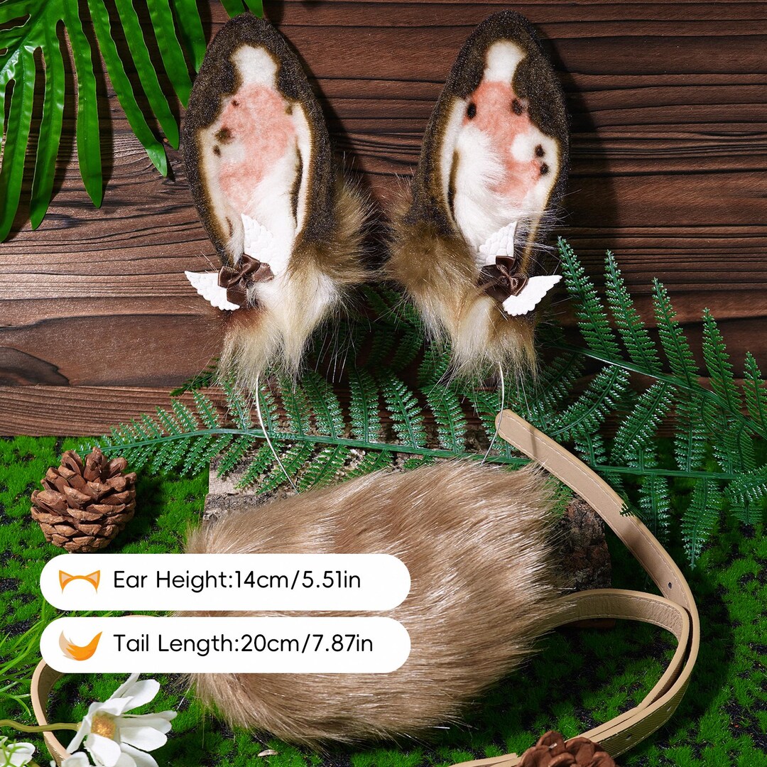 Brown Rabbit Ear and Tail Set for Cosplay and Petplay, Plush Bunny Ears ...