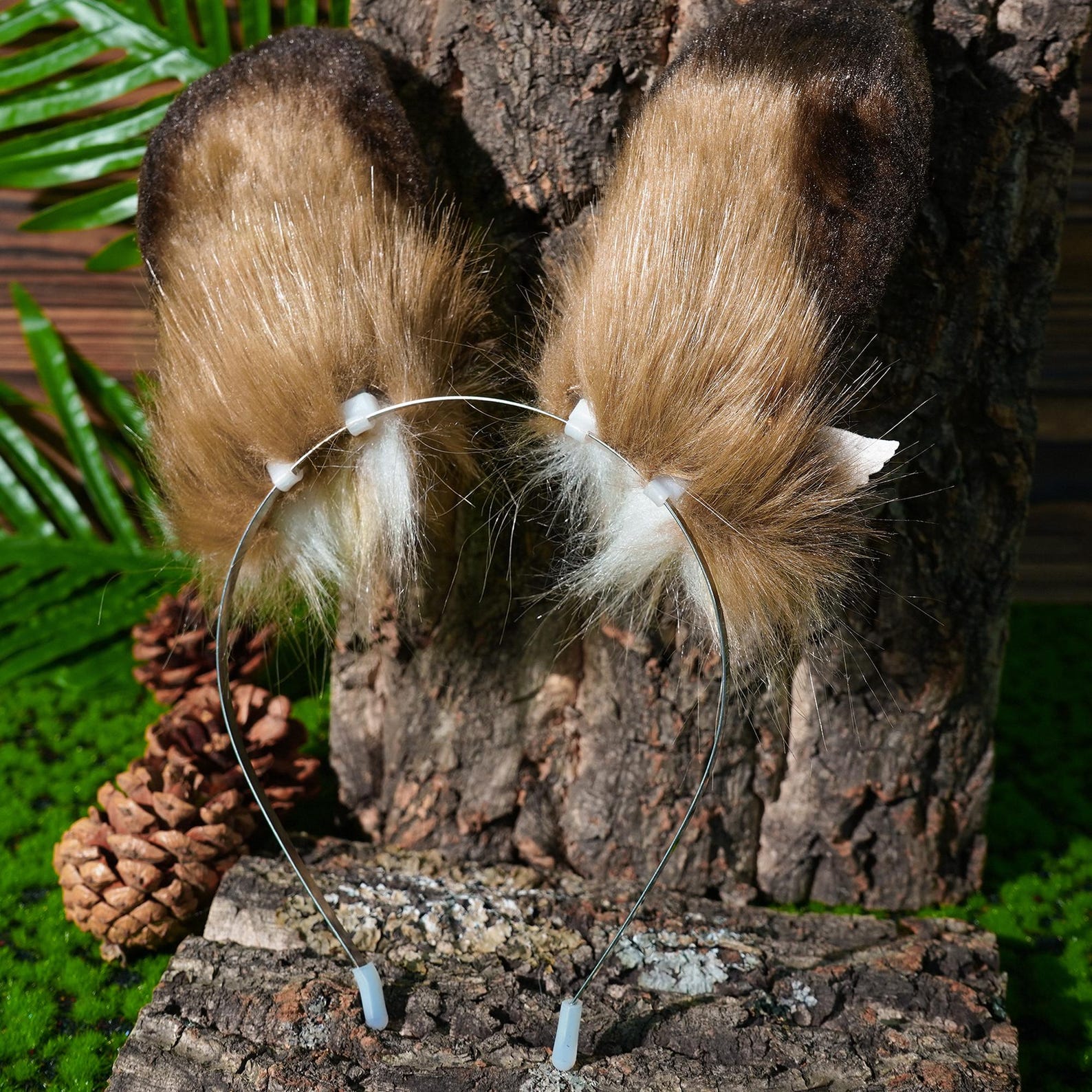 Brown Rabbit Ear and Tail Set for Cosplay and Petplay, Plush Bunny Ears ...