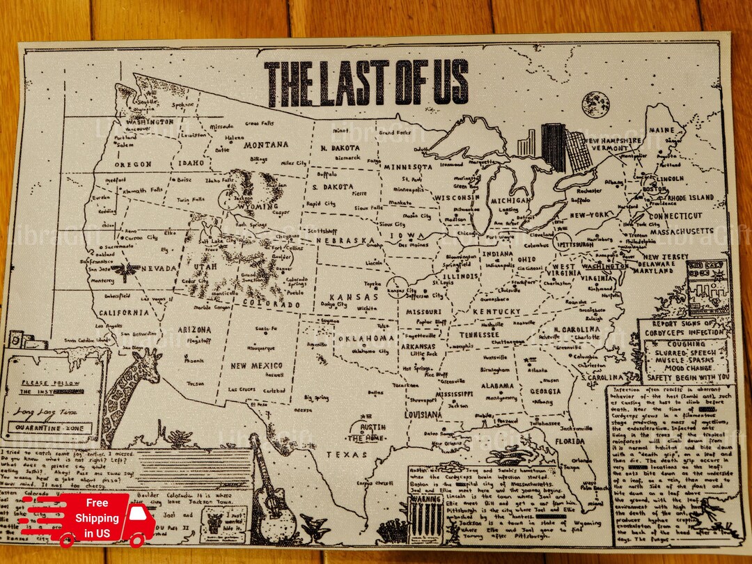 The Last of Us Map Tlou Map Hand Drawn Map Last of Us Wall Art Ellie ...