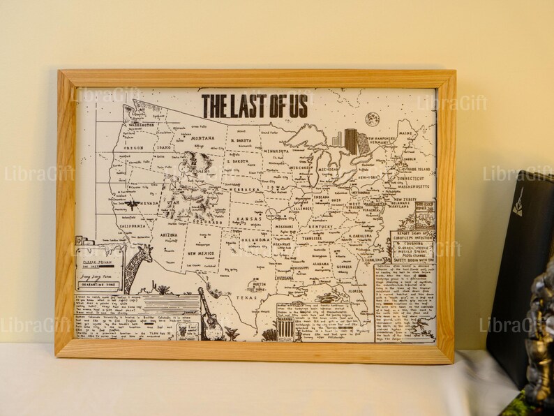 The Last of Us Map Tlou Map Hand Drawn Map Last of Us Wall Art Ellie ...