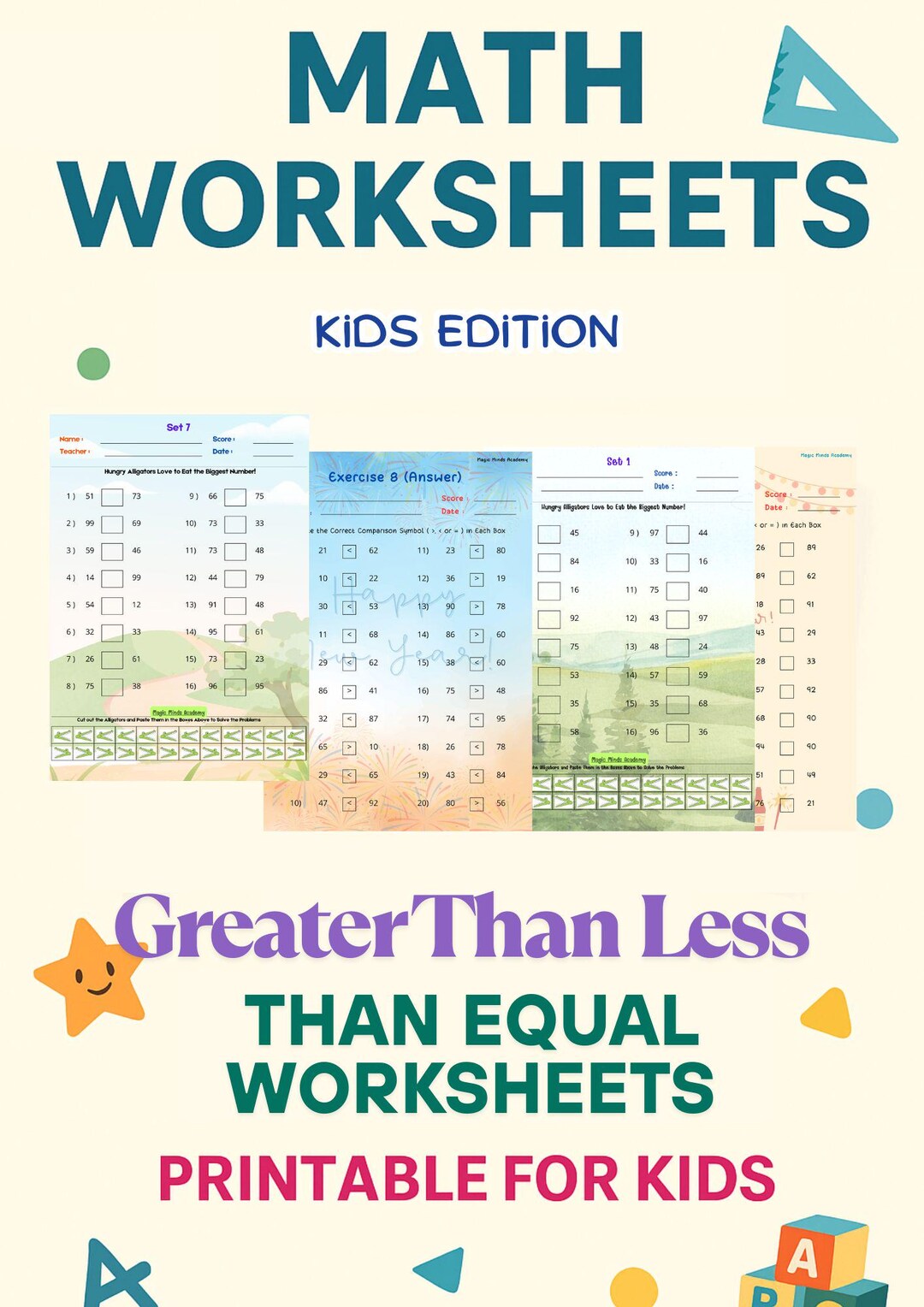 Greater Than Less Than Equal Worksheets | Comparison Math PDF ...