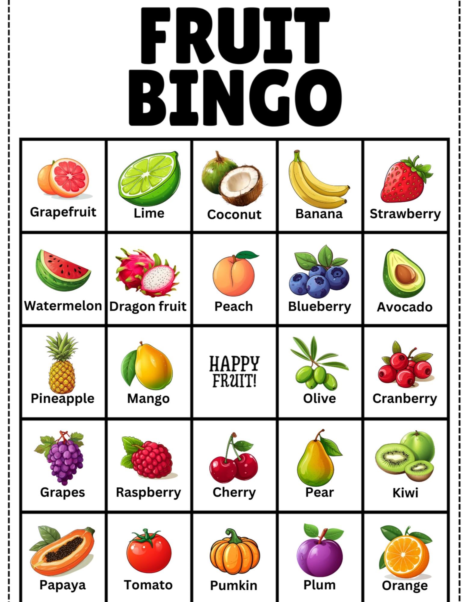 Printable Fruit Bingo Game | Fun & Educational Kids Activity | Digital ...
