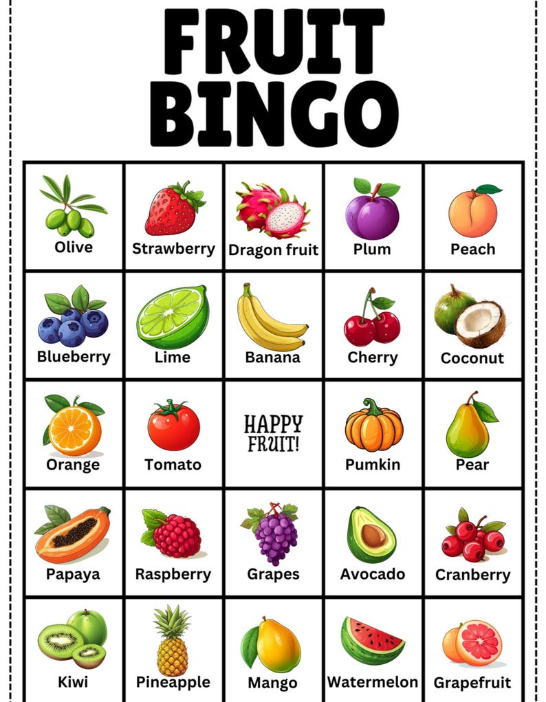 Printable Fruit Bingo Game | Fun & Educational Kids Activity | Digital ...