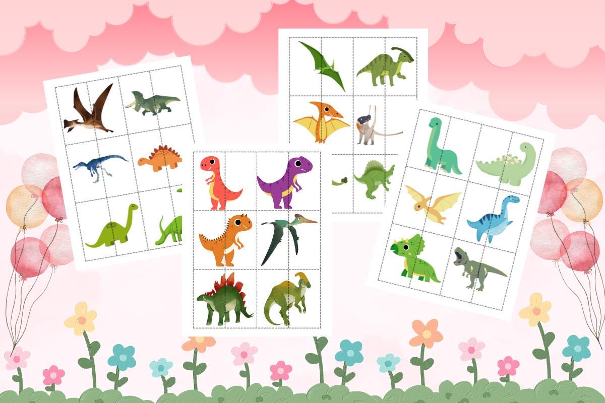 Printable Dinosaur Matching Game for Kids - 48 Cards - Fun Educational ...
