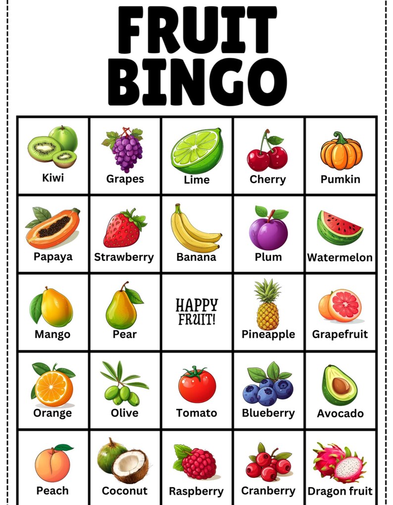 Printable Fruit Bingo Game | Fun & Educational Kids Activity | Digital ...