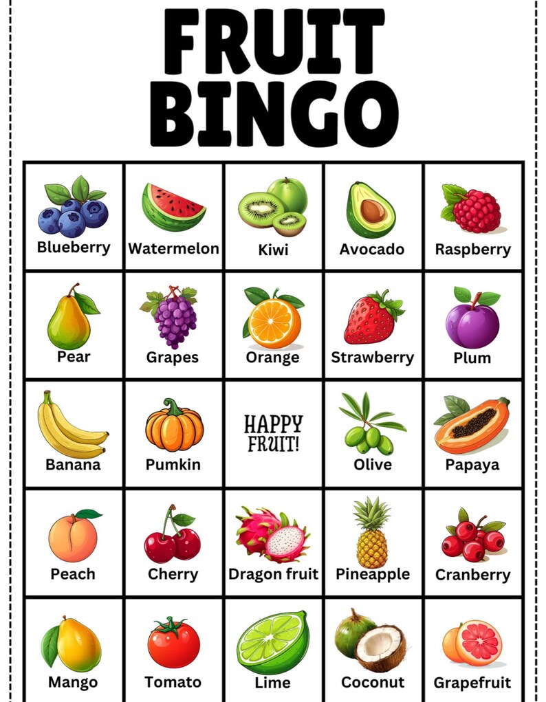 Printable Fruit Bingo Game | Fun & Educational Kids Activity | Digital ...