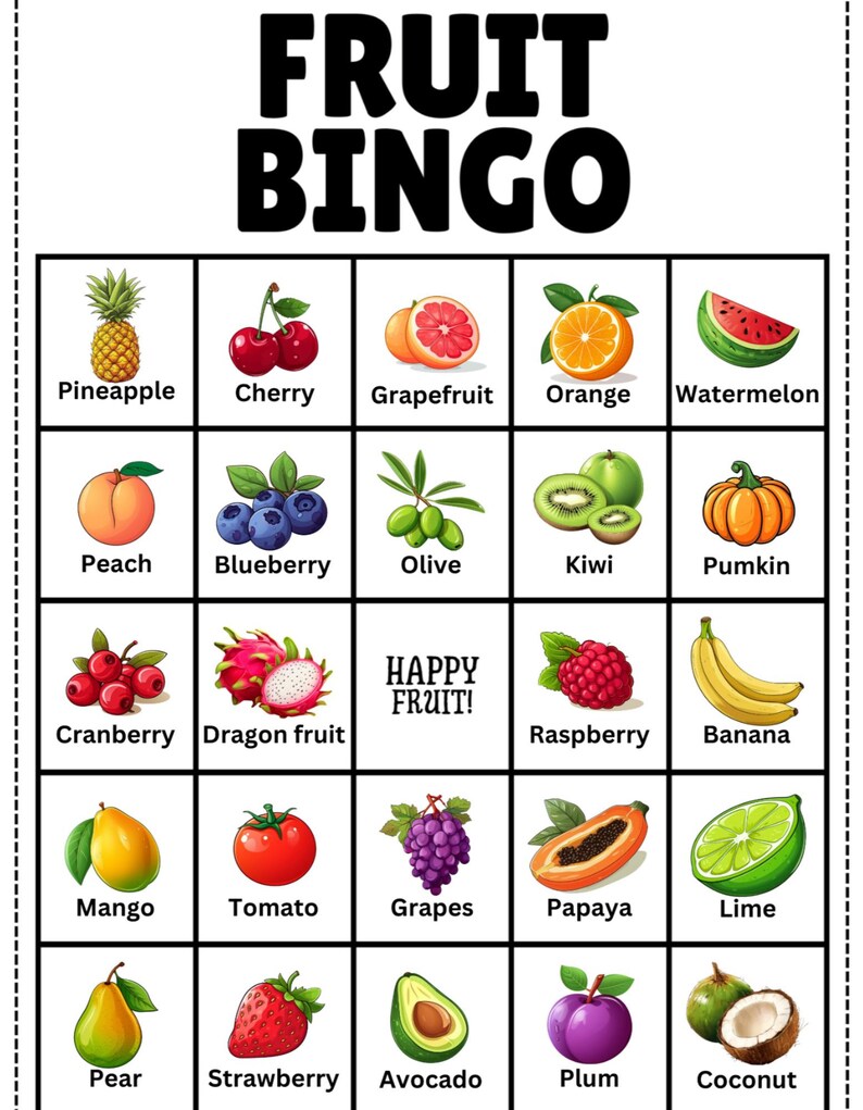 Printable Fruit Bingo Game | Fun & Educational Kids Activity | Digital ...