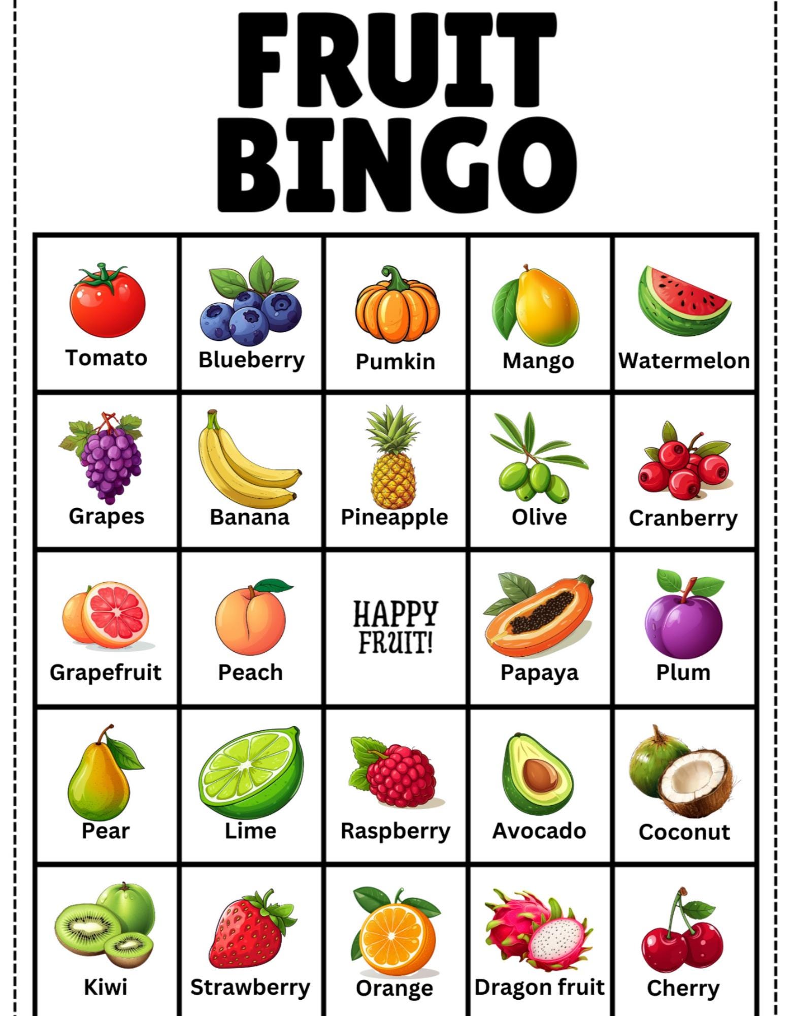 Printable Fruit Bingo Game | Fun & Educational Kids Activity | Digital ...