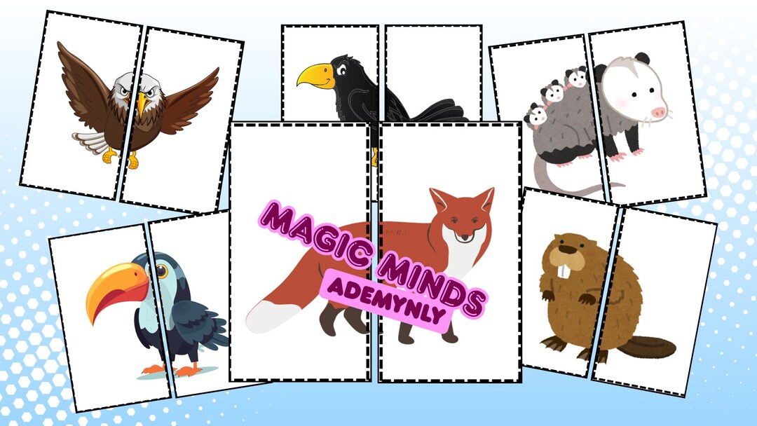 Animal Matching Puzzle for Kids Half Body Animal Game Printable PDF A4 ...