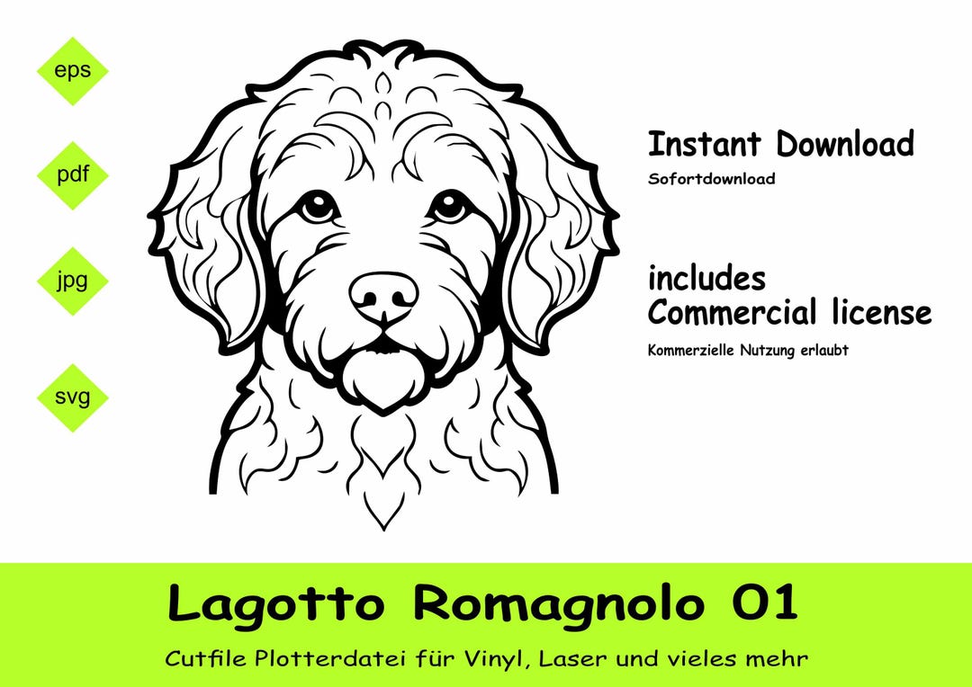 Lagotto Romagnolo 01 Portrait Cutfile Svg Clipart Black Vector Graphic ...