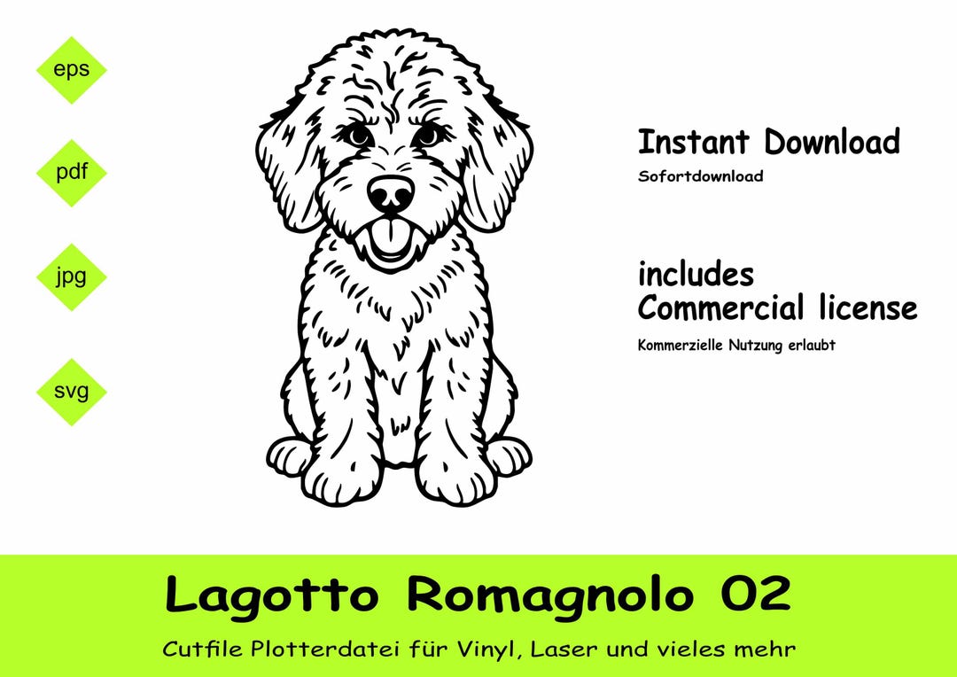 Lagotto Romagnolo 02 Portrait Cutfile Svg Clipart Black Vector Graphic ...