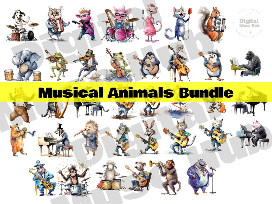 Funny Musical Animals Clipart 38 Png, Cute Animals Playing Guitar ...