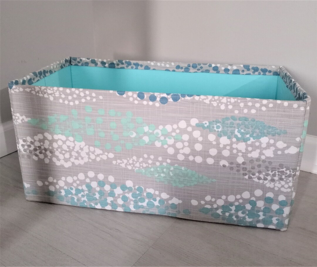 Gray and Turquoise Storage Bin in Your Custom Size - Etsy