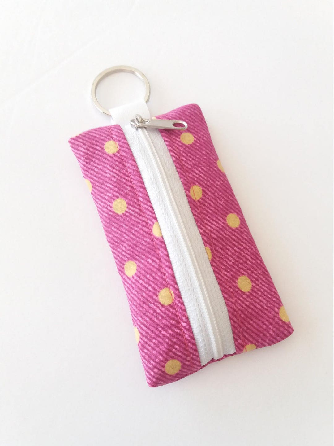 Pink and Gold Dotted Tiny Pouch, Key Ring Coin Pouch, Key Ring Zippered ...