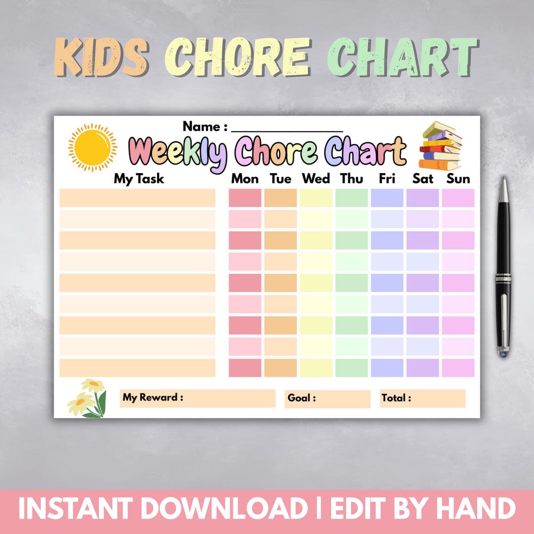 Kids Weekly Daily Chore Chart Printable | Unisex, Boys, Girls | Instant ...