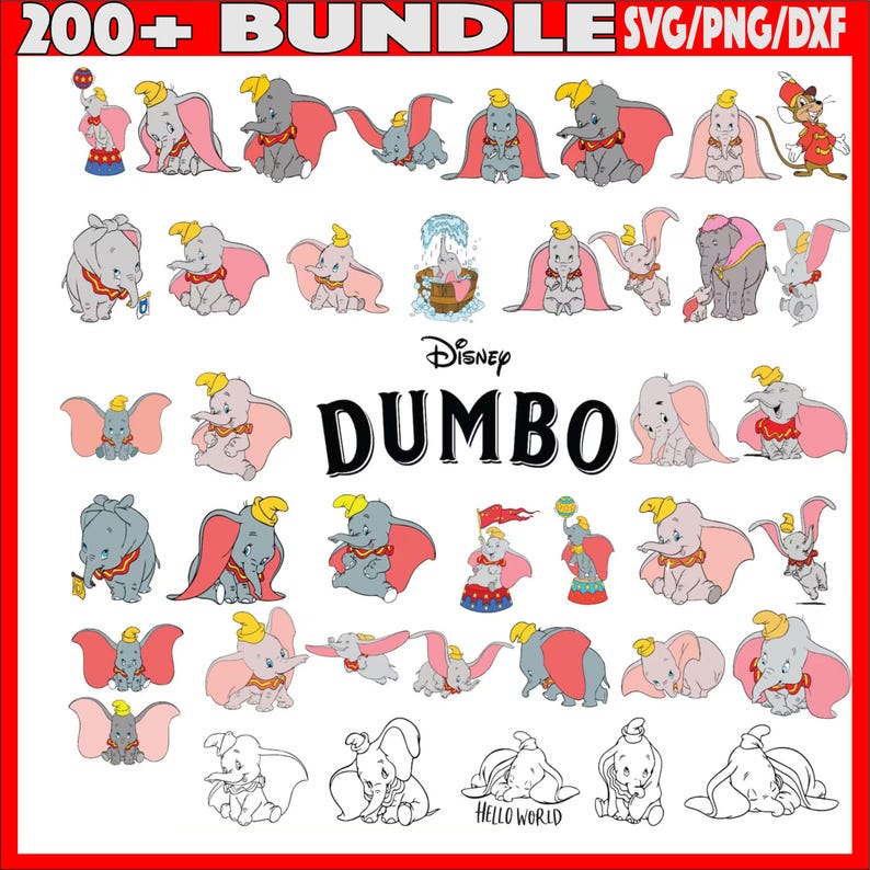 200 Dumbo Svg Bundle, Svg Png Dxf Eps, Cartoon, Elephant, Layered ...
