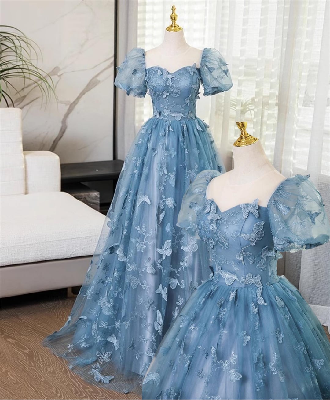 Blue Butterfly Dress Sweetheart Gown Lace Organza Ball Gown Stunning ...