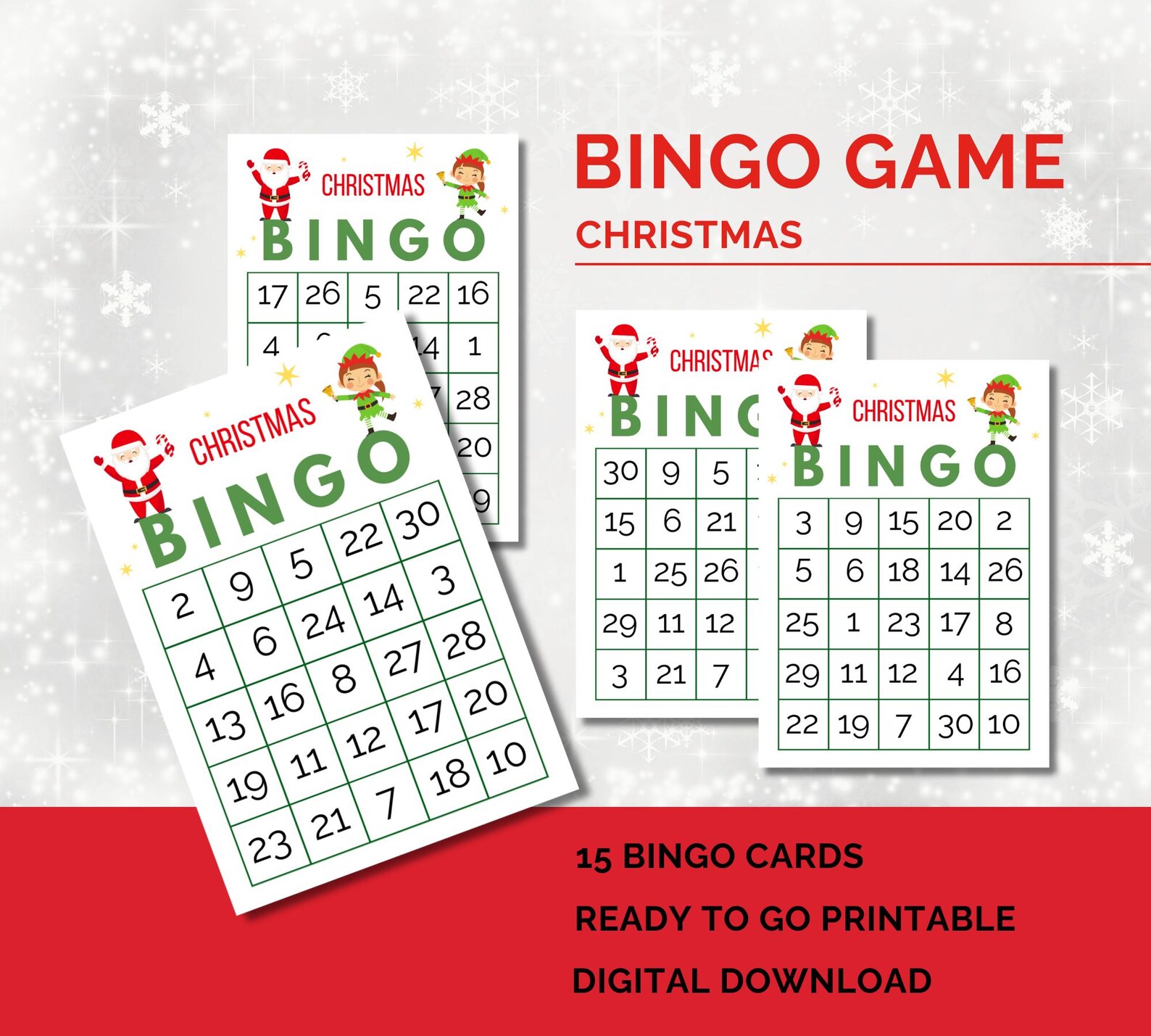 15 Christmas Bingo Cards Printable Christmas Bingo Christmas Party Game ...